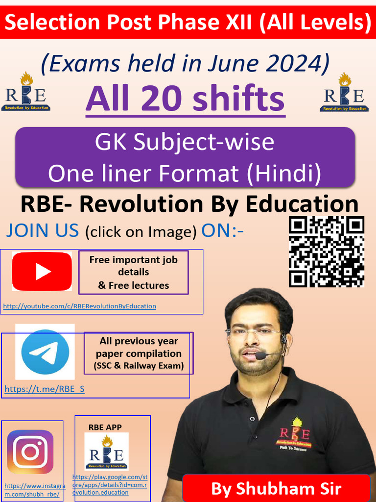 GK (Hindi) One Liner Selection Post P 12 Chapter Wise - RBE ...