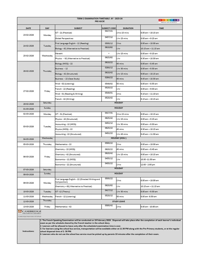 Cie Pre-Igcse Term 2 Ay 2025-26 | PDF