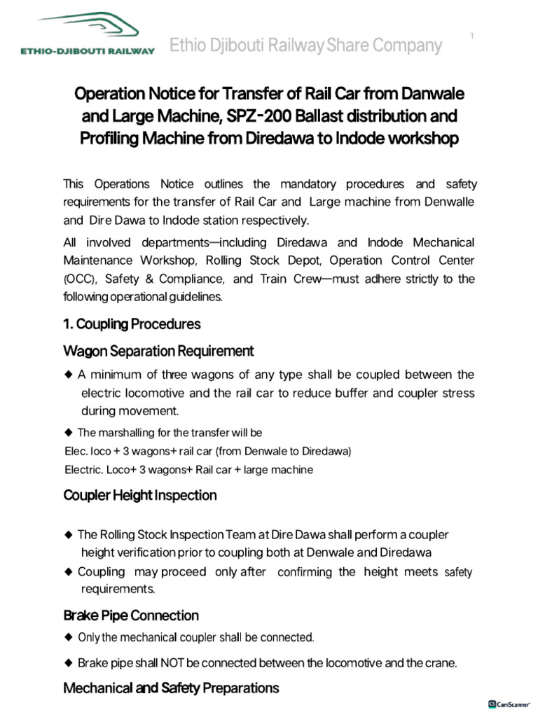 Operation Notice For Transfer of Large Machine | PDF | Rail Transport ...