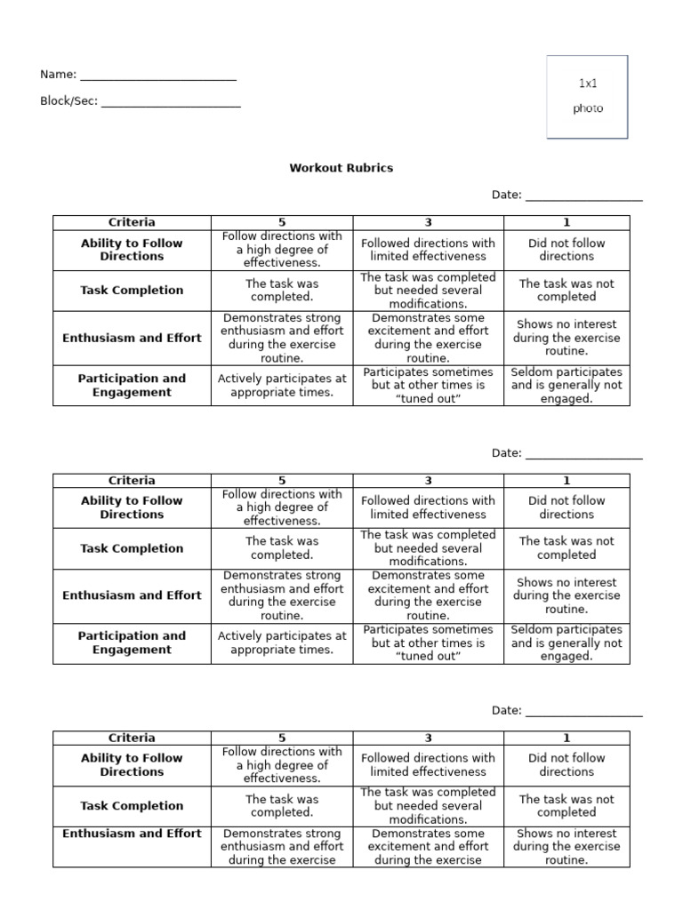 Workout Rubrics 2024 | PDF | Physical Fitness | Physical Exercise