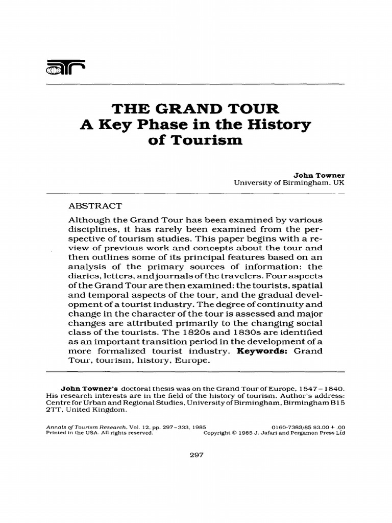 The GRAND TOUR a Key Phase in the History of Tourism_Towner | PDF ...