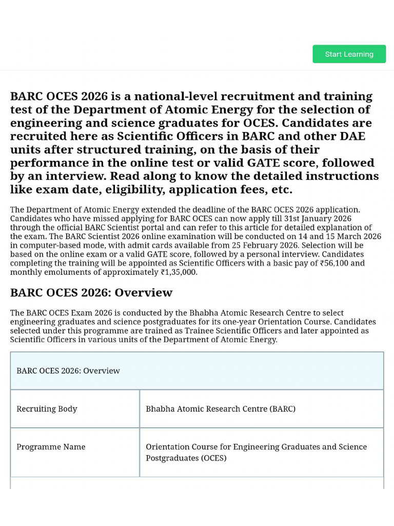Barc Oces 2026exam Info | PDF