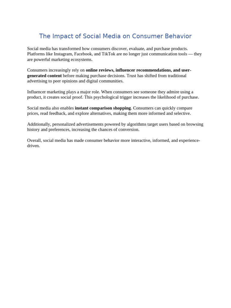The Impact of Social Media On Consumer Behavior | PDF