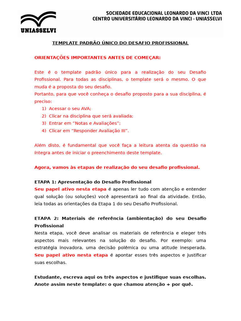 Template Padrao Unico Desafio | PDF | Teoria