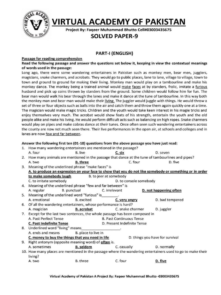 Intermediate Category Sample Paper 9 Solved | PDF