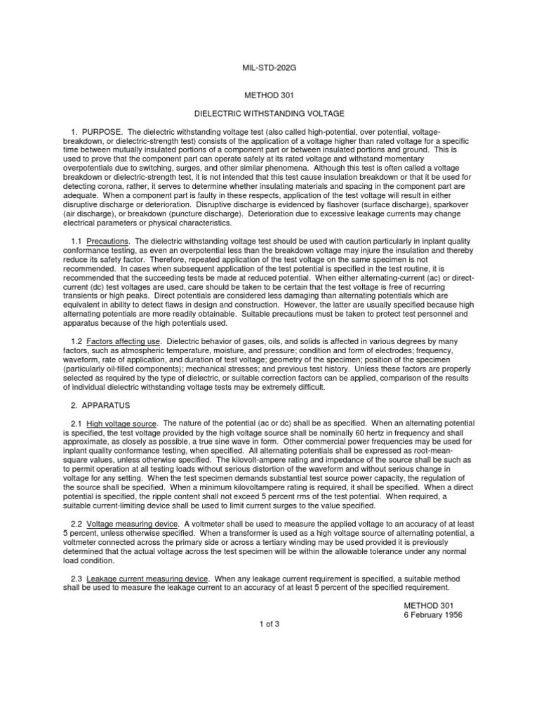 Mil STD 202g Method 301 | PDF | Electrical Breakdown | Insulator ...