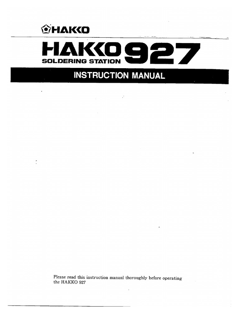 Hakko 927 Soldering Station Instruction Manual | PDF