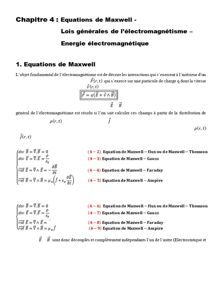 Chapitre 4 - Equations de Maxwell | PDF | Équations de Maxwell ...