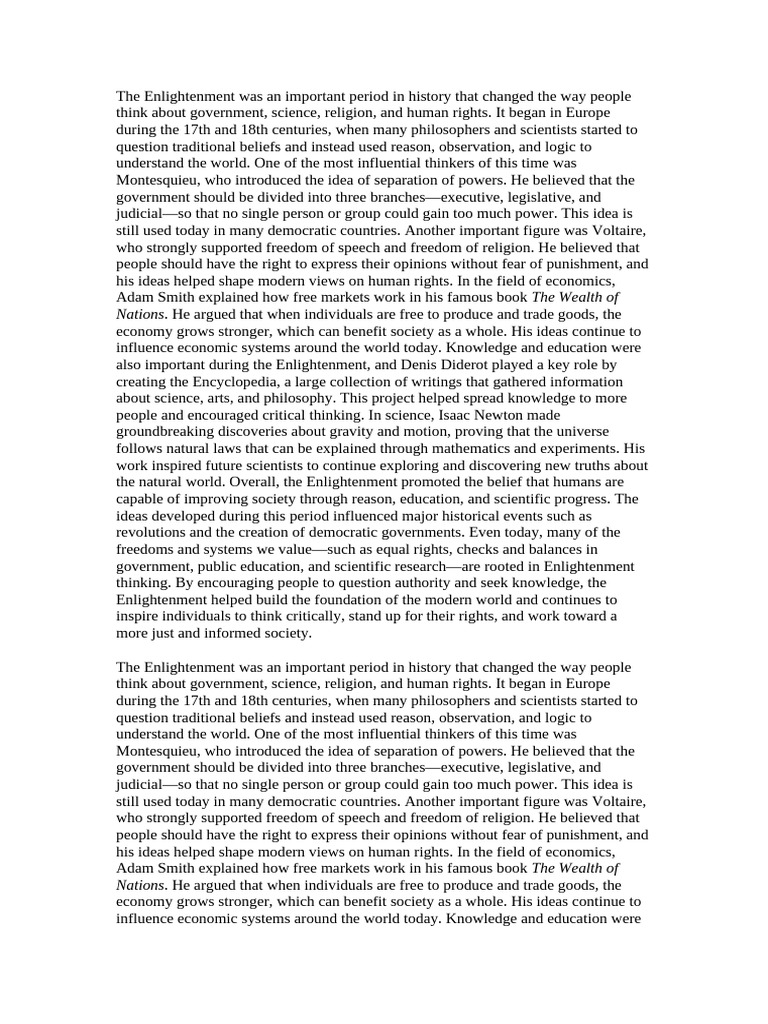 The Enlightenment Was An Important Period in Histo - Docx3 | PDF | Age ...