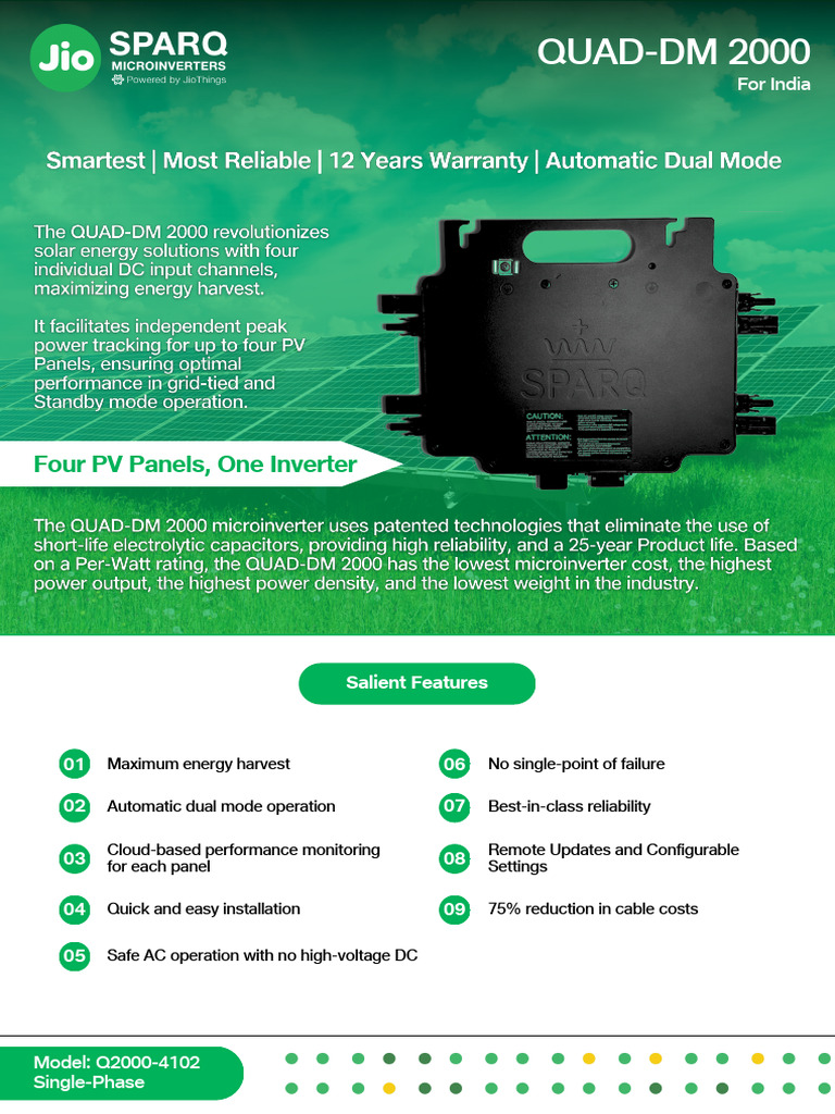 Datasheet Reliance Jio Sparq Solar Micro Inverter 2kw India | PDF ...