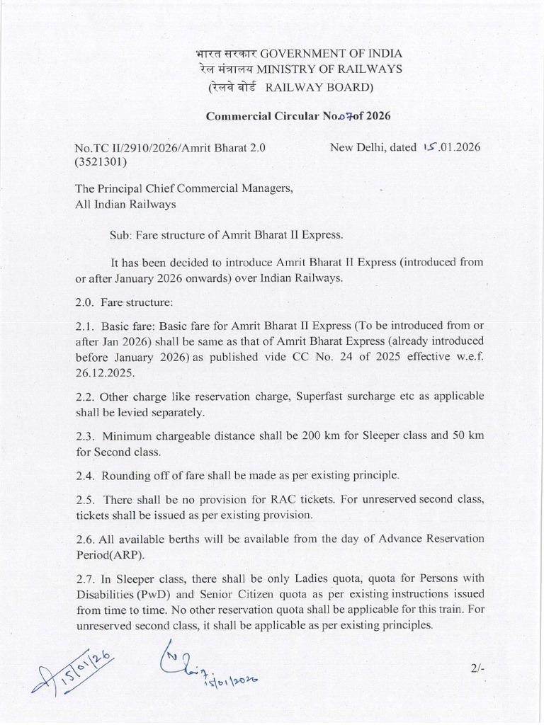 Fare Structure of Amrit Bharat Express | PDF