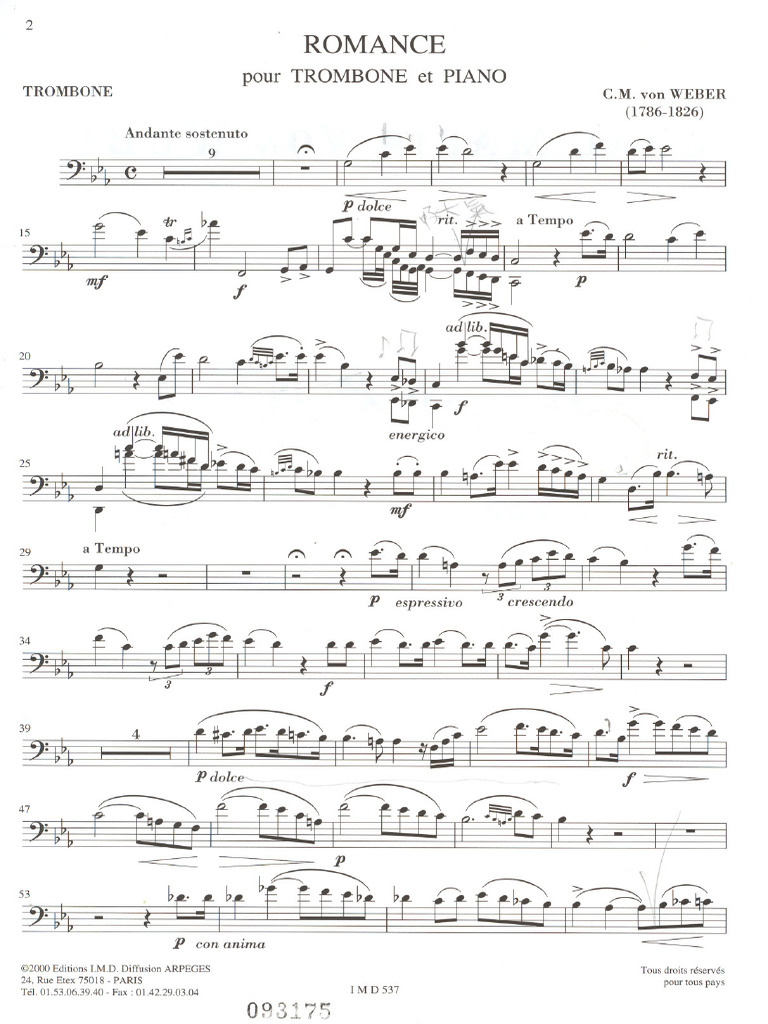 Weber Romance For Trombone | PDF | Elements Of Music | Musical Compositions