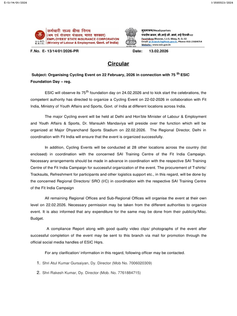Organising Cycling Event On 22 February 2026 in Connection With 75th ...