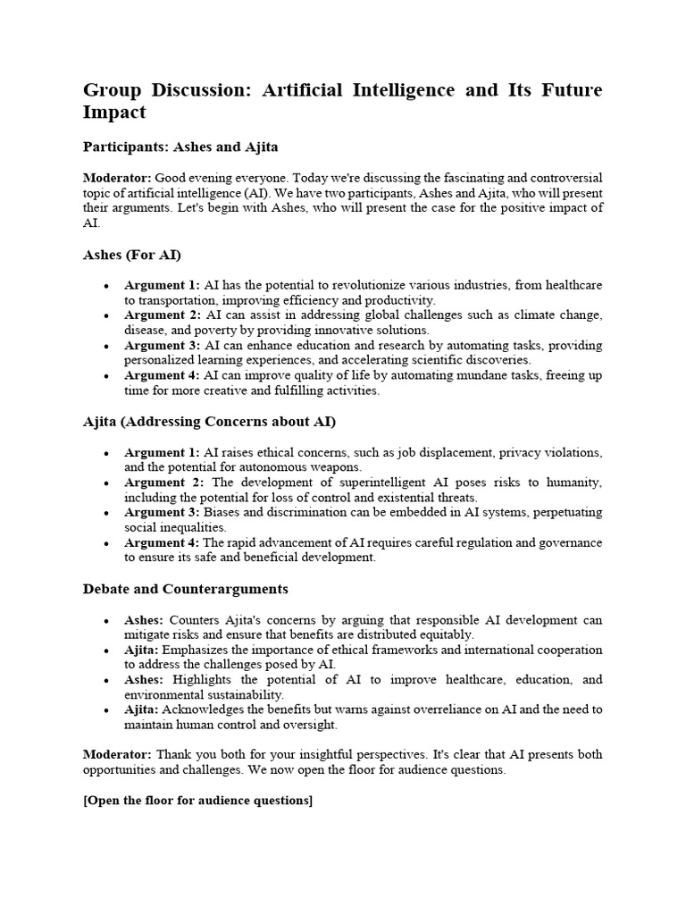Group Discussion Artificial Intelligence and Its Future Impact | PDF ...