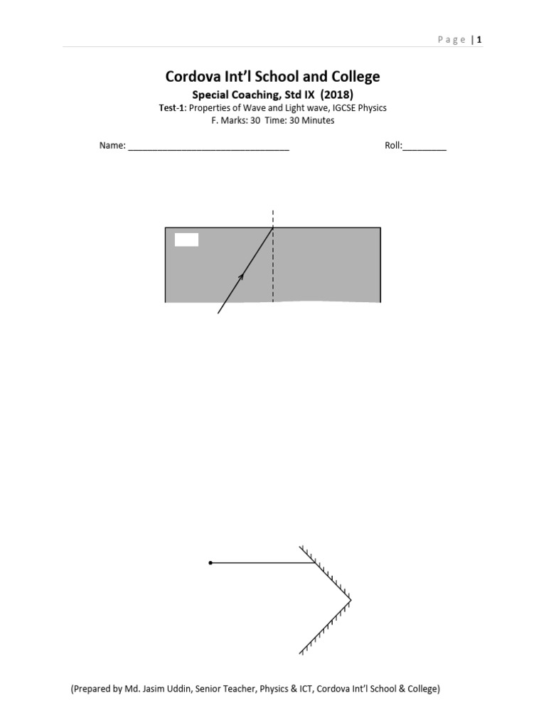 Test 1, Light | PDF | Light | Refraction
