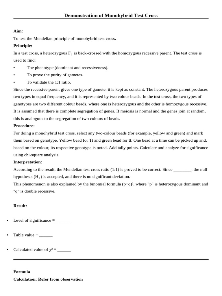 Monohybrid Test Cross | PDF