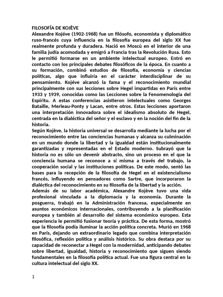 FILOSOFÍA DE KOJÈVE | PDF | Georg Wilhelm Friedrich Hegel