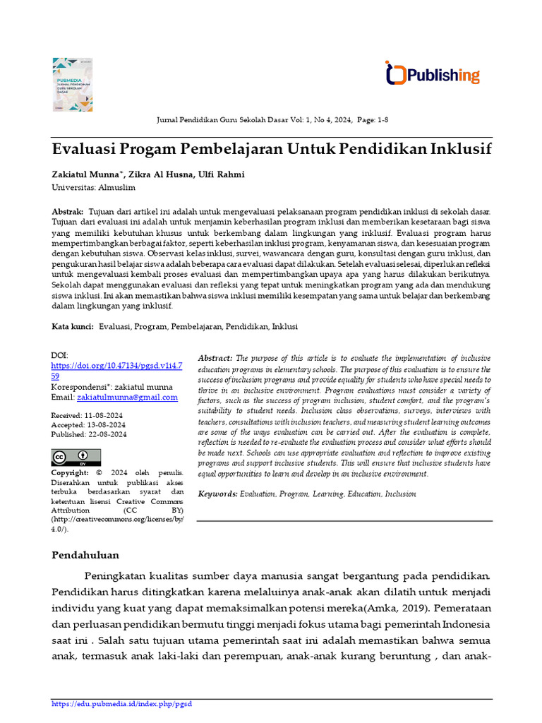 Evaluasi Progam Pembelajaran Untuk Pendidikan Inklusif | PDF