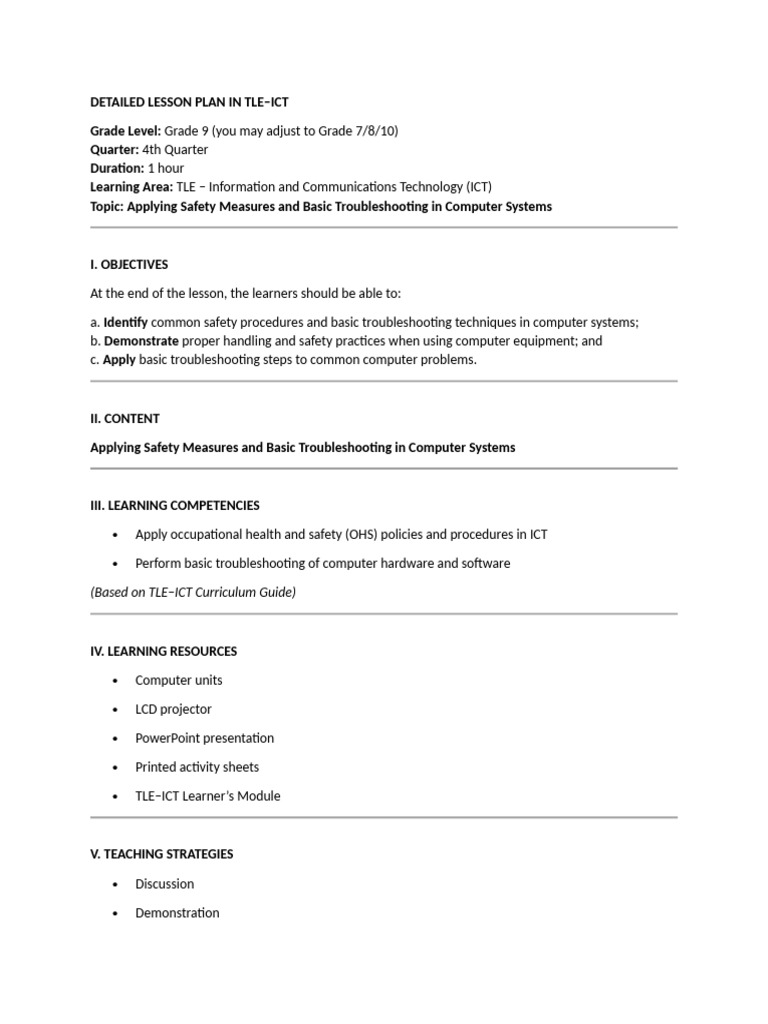 Detailed Lesson Plan in Tle 2 | PDF | Educational Technology ...