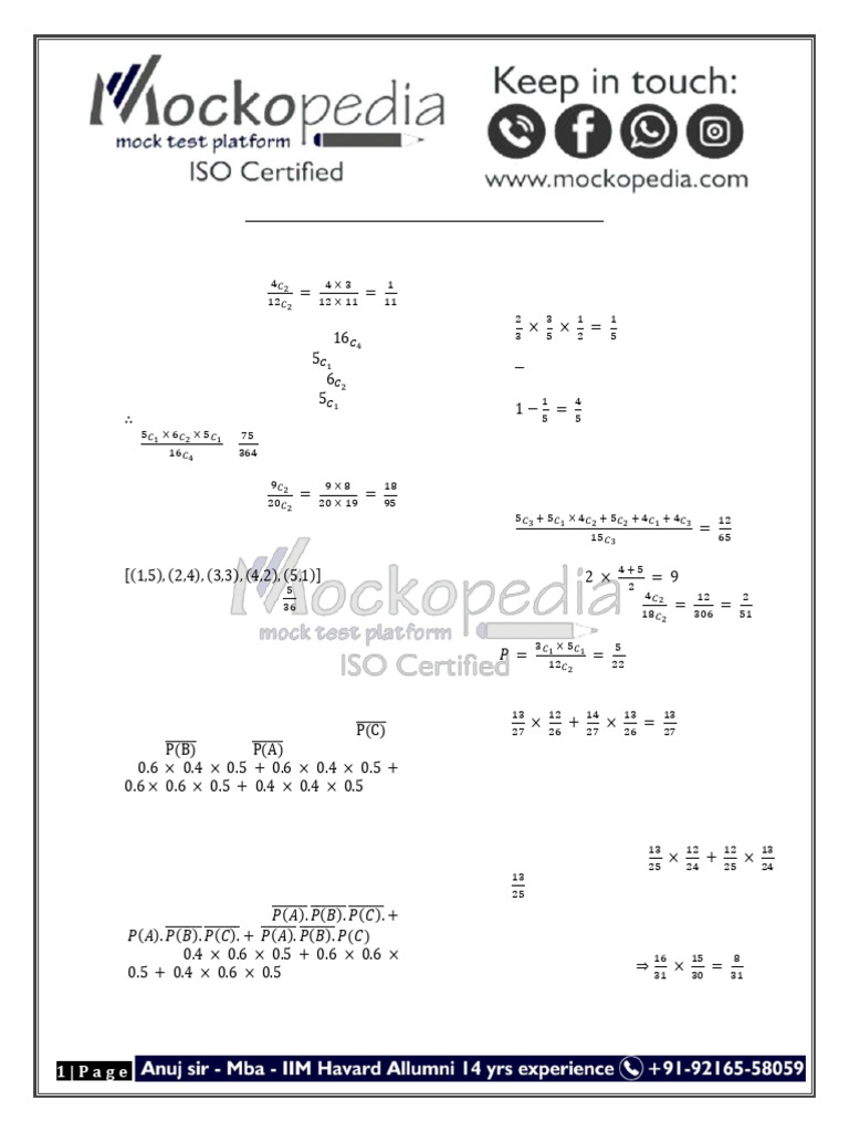 Probability, Permutation and Combination Solution | PDF | Chess Theory ...