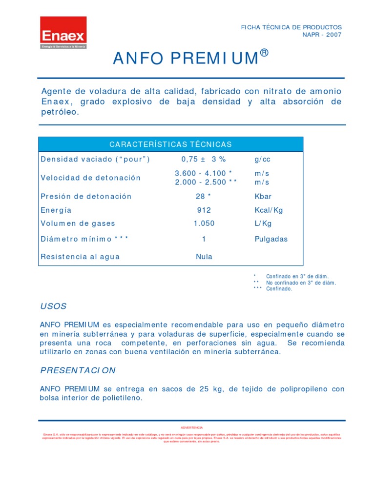 Explosivo ANFO Premium para Minería | PDF | Hogar, jardinería y ...
