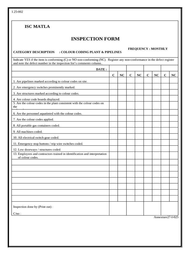 1.25-002 Form Color Codes Pipes Equip | PDF