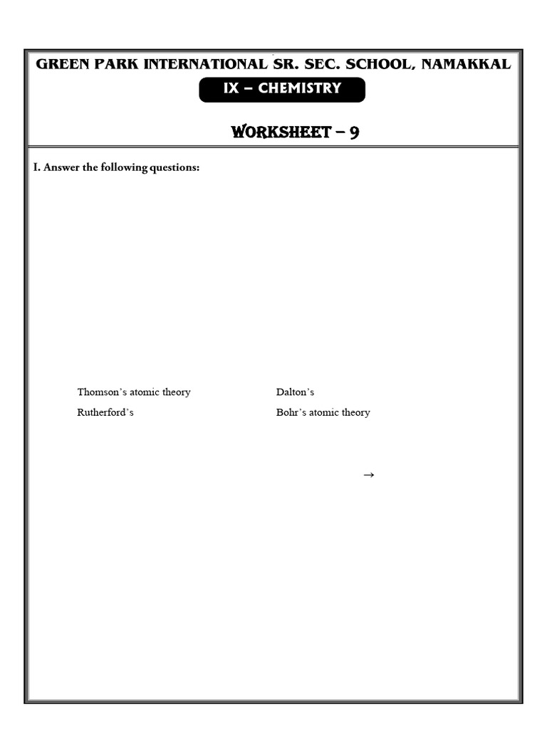Ix - Chemistry Worksheet | PDF