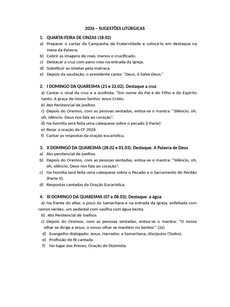 Liturgia Da Quaresma 2026 | PDF | Quaresma | Oração