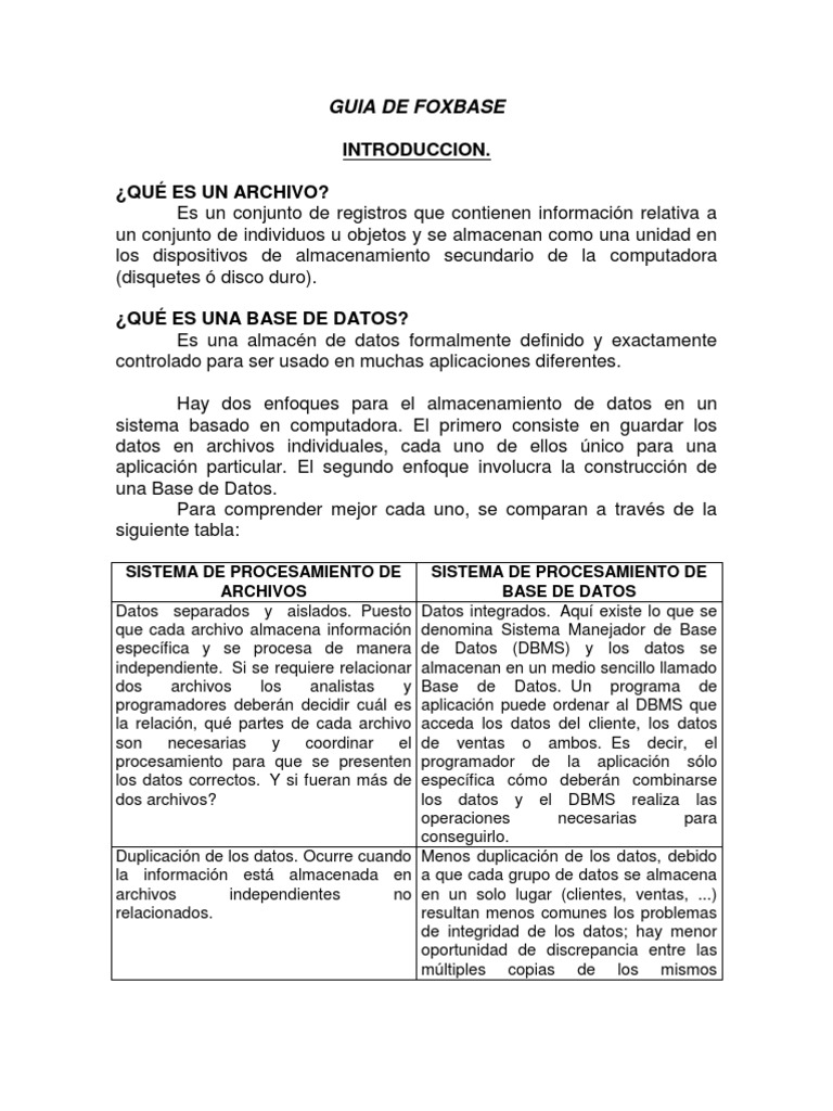 Guia de Foxbase | PDF | Bases de datos | Archivo de computadora