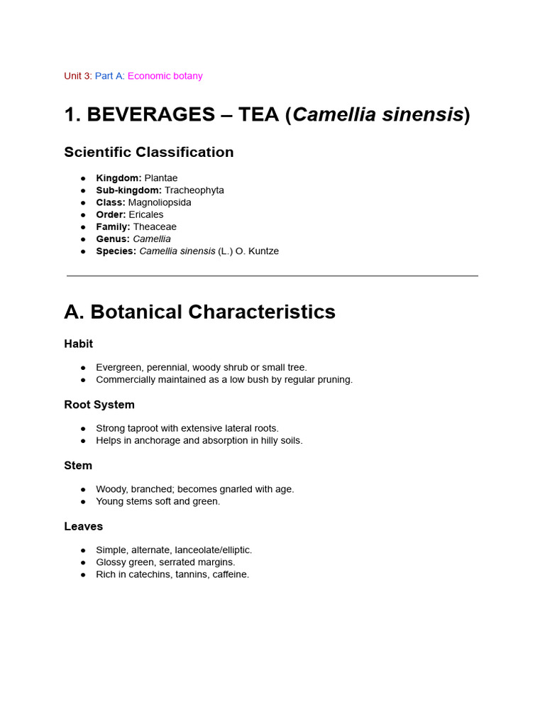 Unit 3 - Part A - Economic Botany | PDF | Tea | Cotton