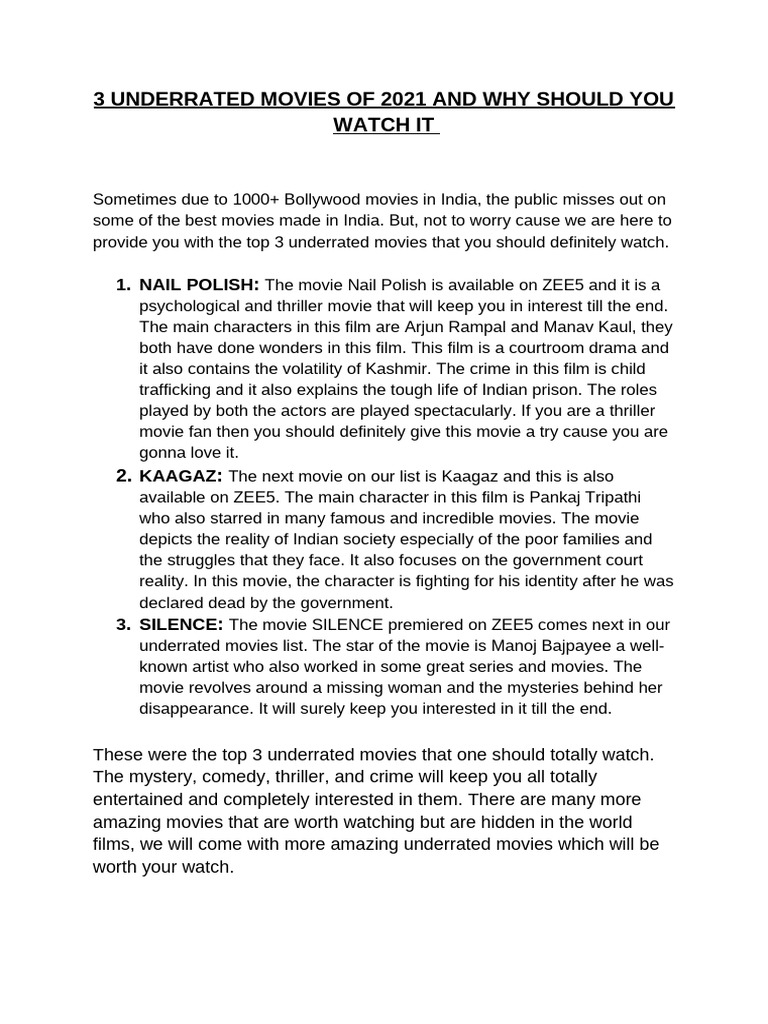 3 Underrated Movies of 2021 and Why Should You Watch It | PDF