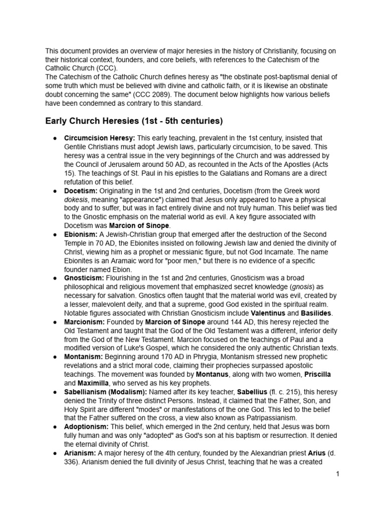Heresies 1st - 21st Century against catholics | PDF | Gnosticism ...