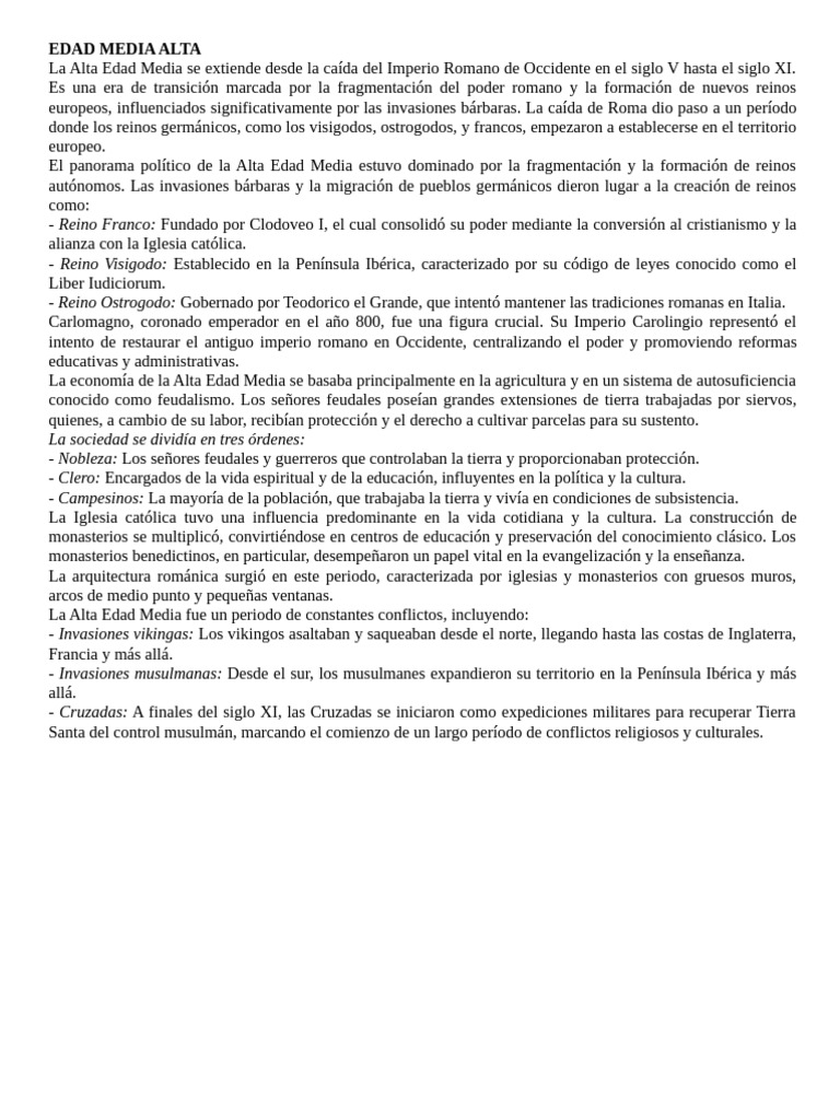 Edad Media Alta_resumen de Hist | PDF | Edades medias | Edad Media Temprana