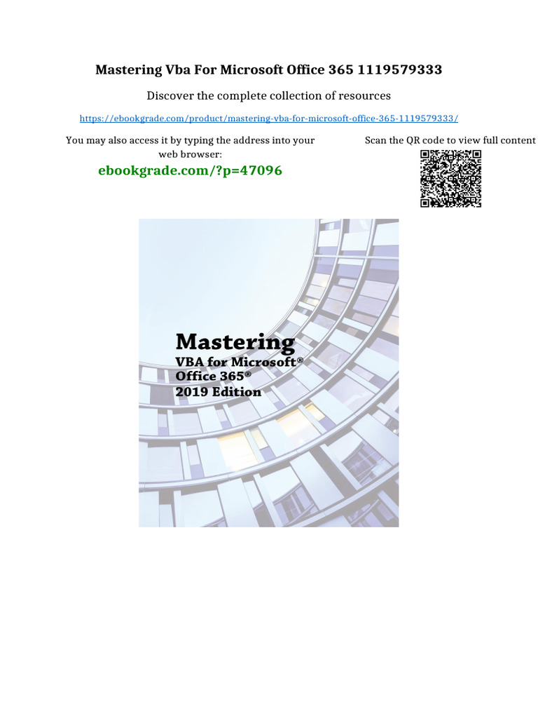 Mastering VBA For Microsoft Office 365 1119579333 PDF Version | PDF ...