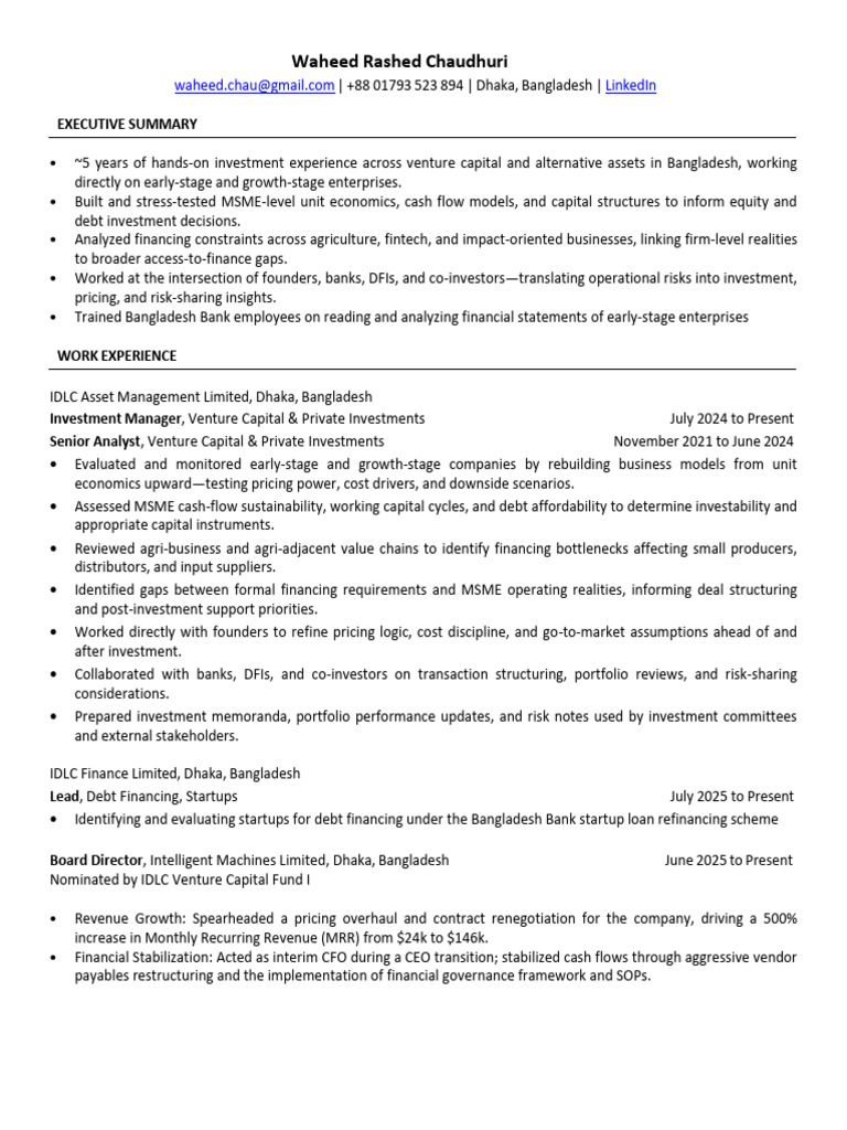 Waheed Cv Uncdf | PDF | Investing | Startup Company