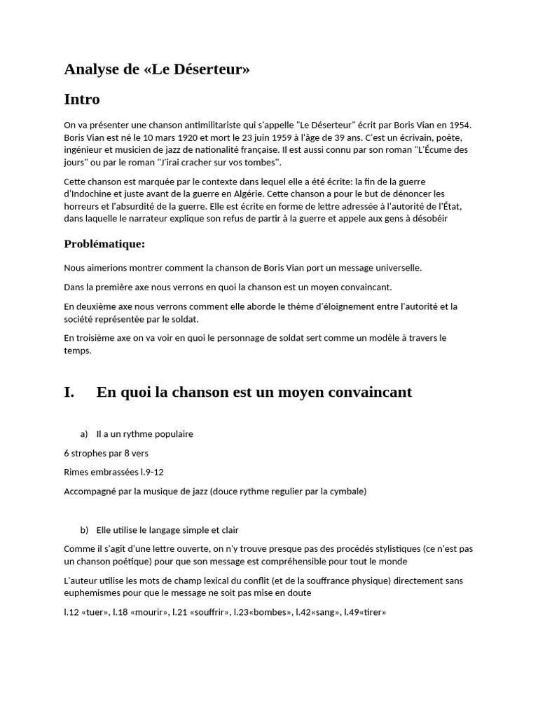Analyse de Le Déserteur | PDF