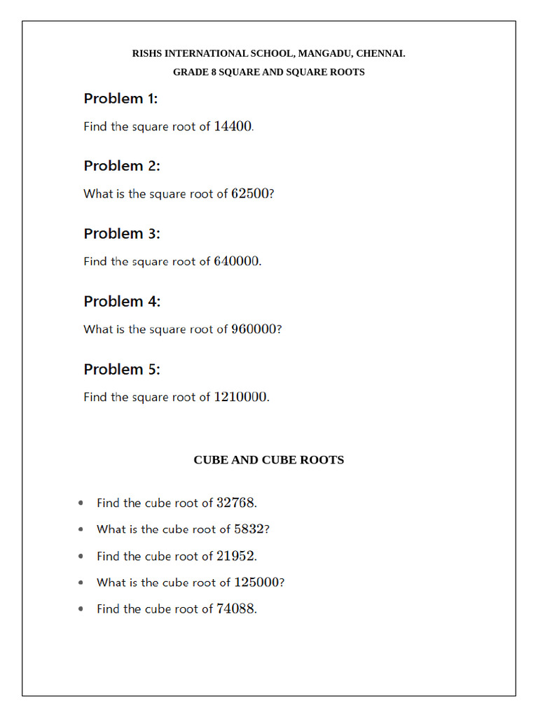 Grade 8 Square and Cube Roots | PDF