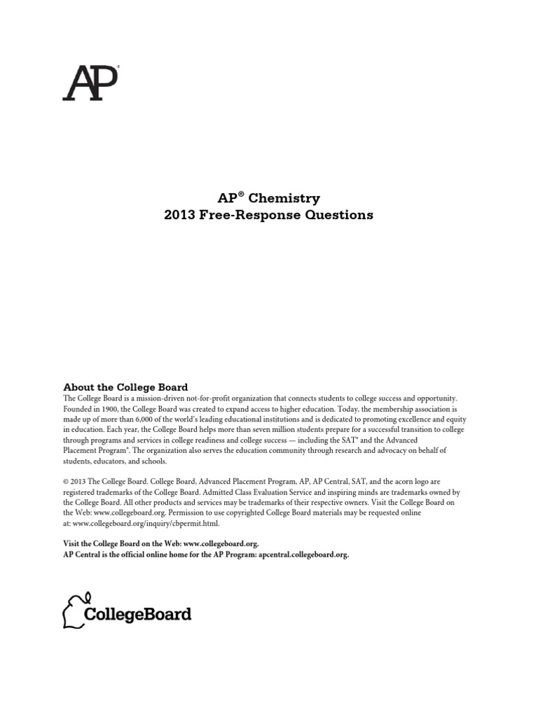 2013 (FRQ) AP Chemistry and Scoring Guidelines | PDF | Solubility ...