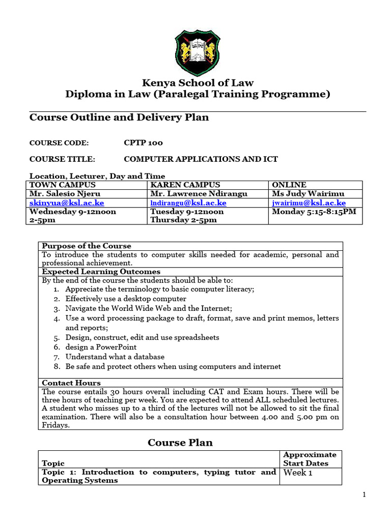 Computer Applications and Ict Course Outline (1) | PDF | Educational ...