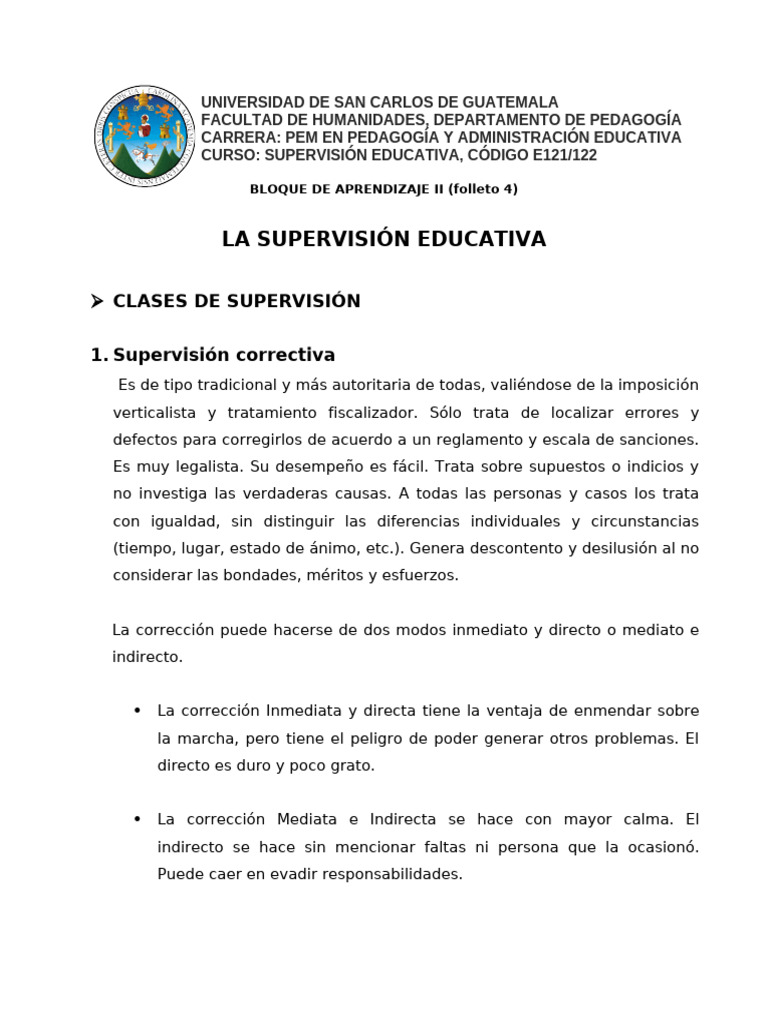 FOLLETO 4, Clases de Supervisión Educativa | PDF | Planificación ...