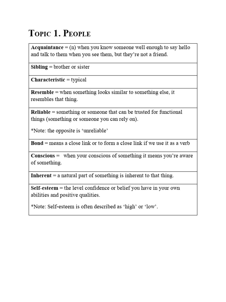IELTS Vocabulary Topic 1 | PDF | Social Psychology | Behavioural Sciences