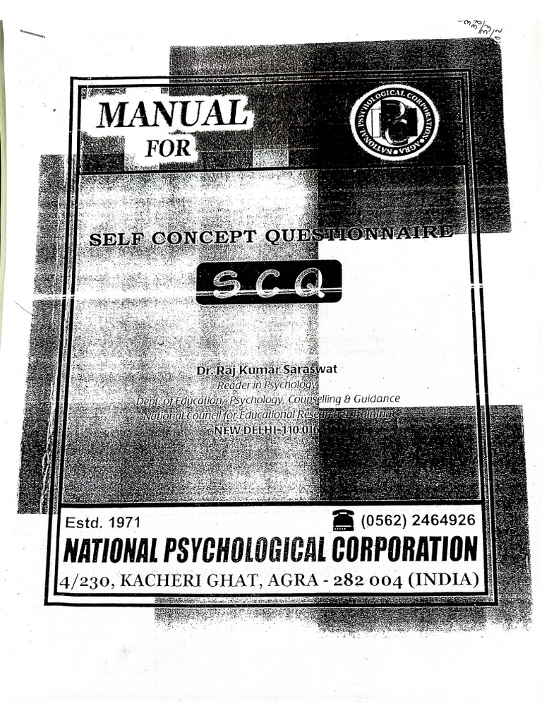 SCQ Self Concept Manual and Questionnaire | PDF