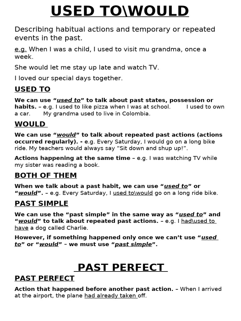 Used To Vs Would | PDF