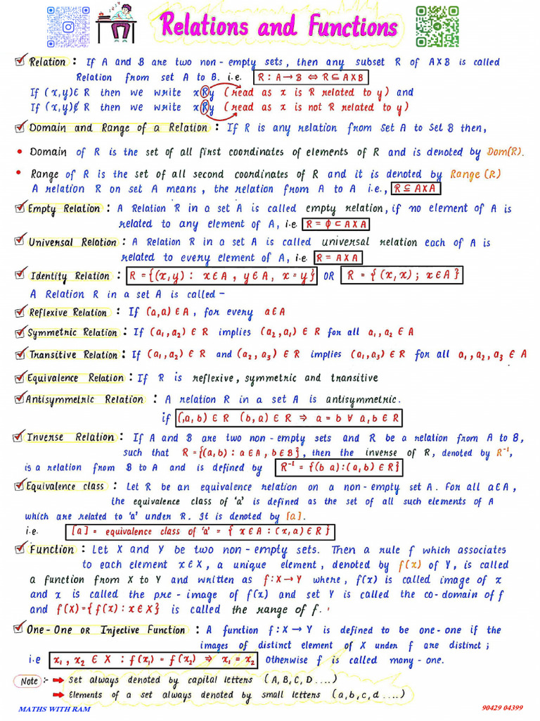 Math Formula Sheet Class 12 | PDF