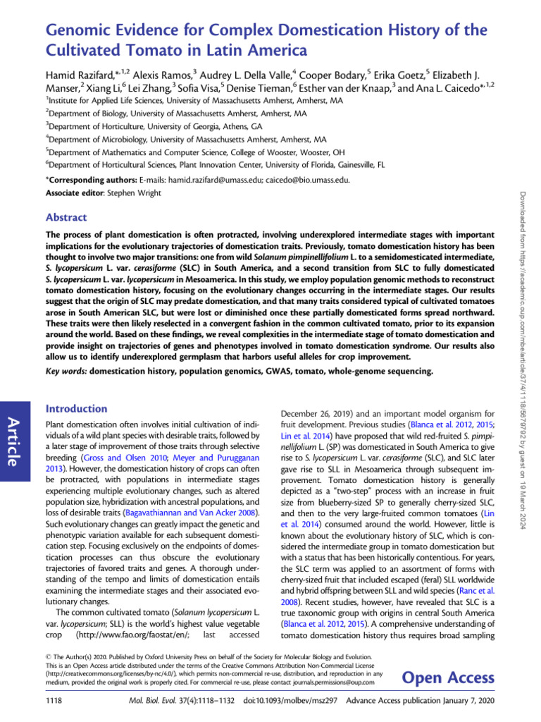 Genomic Evidence for Complex Domestication History of the Tomato ...