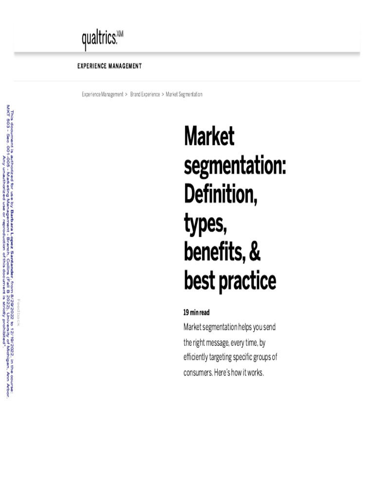 Market Segmentation Definition Types and Best Practices | PDF