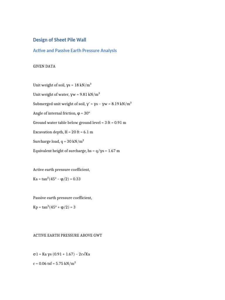 Sheet Pile Design | PDF
