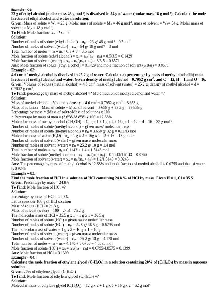 Example Molar It y | PDF | Mole (Unit) | Molar Concentration