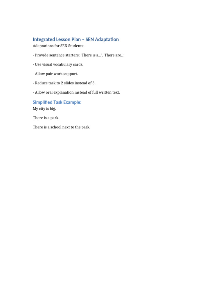 SEN Adapted Integrated Lesson Plan | PDF
