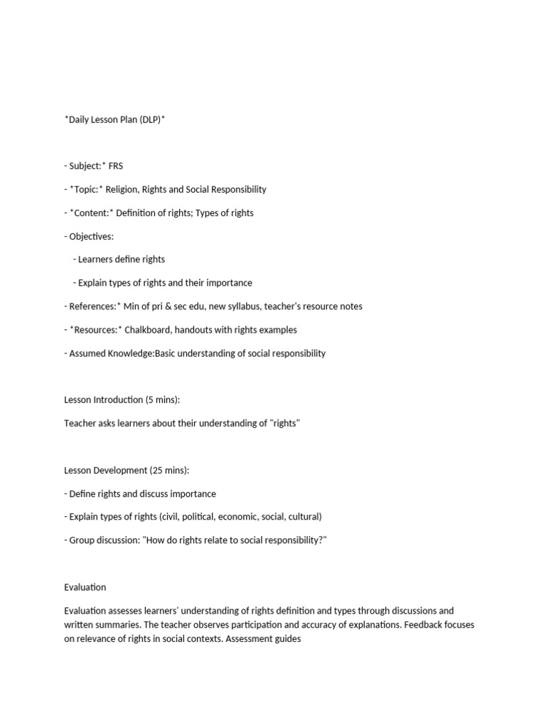 Daily Lesson Plan Frs Scheme | PDF | Religious Studies | Lesson Plan